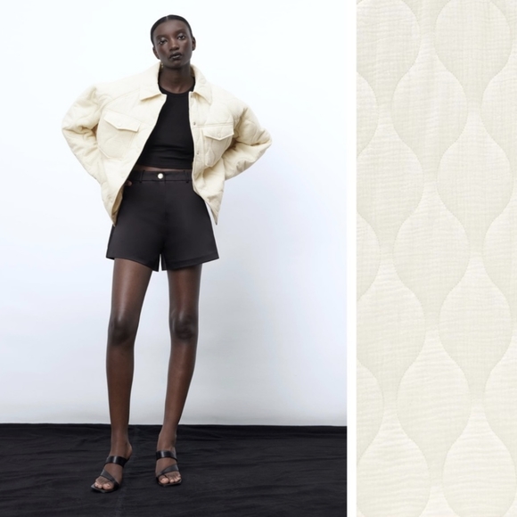 Zara | Jackets & Coats | Zara Cream Quilted Jacket Overshirt Oversized ...